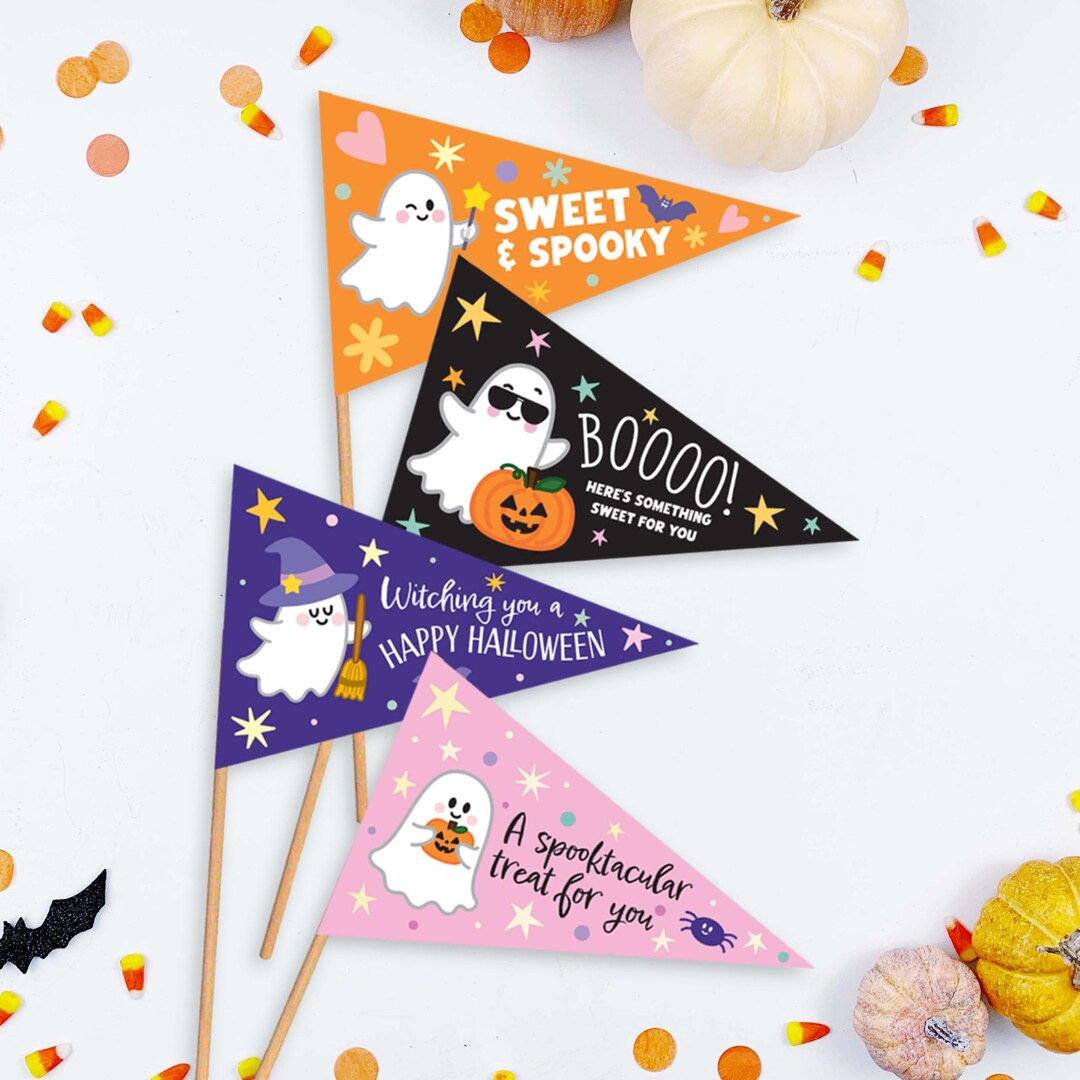 Cute Ghost Halloween Pennants Printable – Set of 4 Boo Basket Flags ...