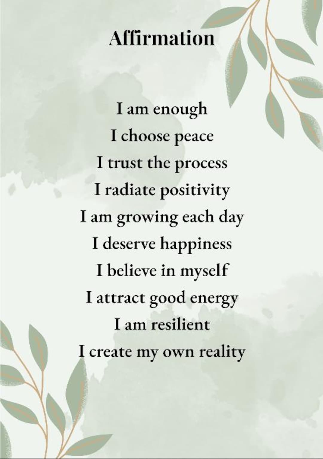 Minimalist Daily Affirmations Printable Wall Art-positive Quotes Poster ...