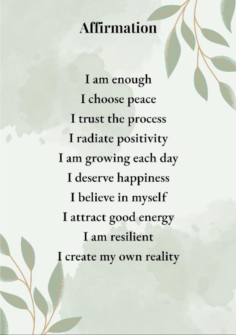 Minimalist Daily Affirmations Printable Wall Art-positive Quotes Poster ...