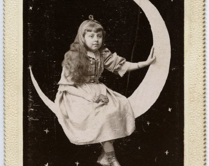 Vintage Photo of Pretty Victorian Girl Sitting on Fake Moon C.1900 - Etsy