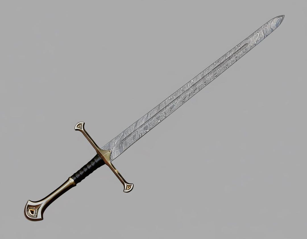 Hand Forged Damascus Medieval Sword With Pouch Double Edge Sword ...