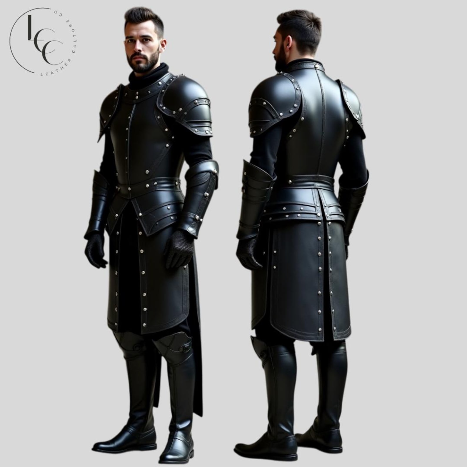 Men’s Black Studded Leather Armor Suit | Genuine Leather Medieval ...