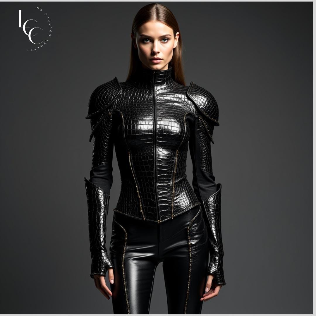 Croc Embossed Leather Armor Jacket | Gothic Cyberpunk Warrior Costume ...