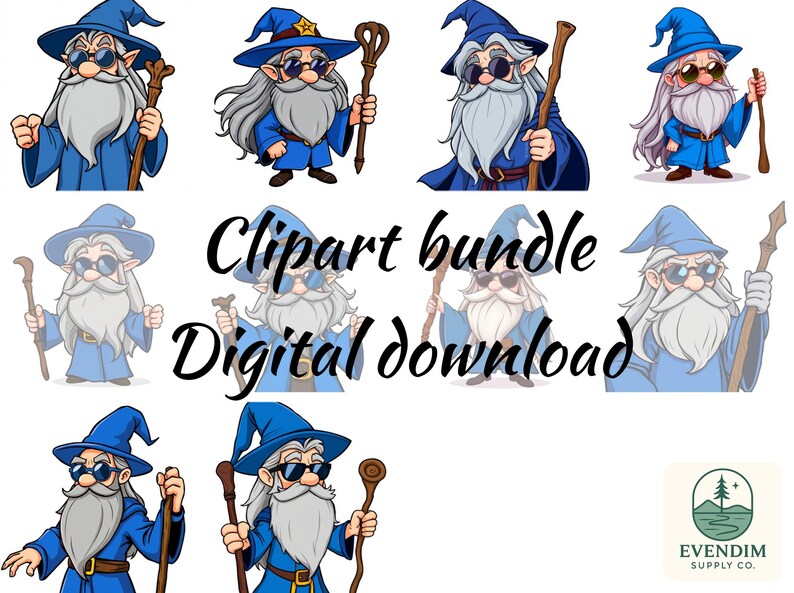 10 Blue Cartoon Wizard Clipart Collection - Instant Download for ...