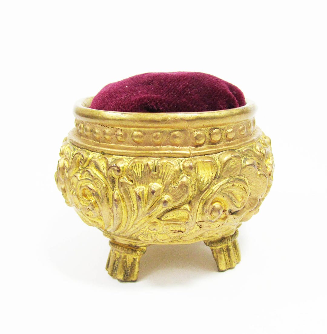 Antique Brass Pin Cushion: Rogers S.P. Co. Burgundy Velvet - Etsy