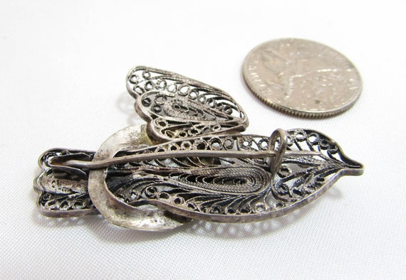 Antique Sterling Silver Filigree Dove Brooch - Turquo… - Gem