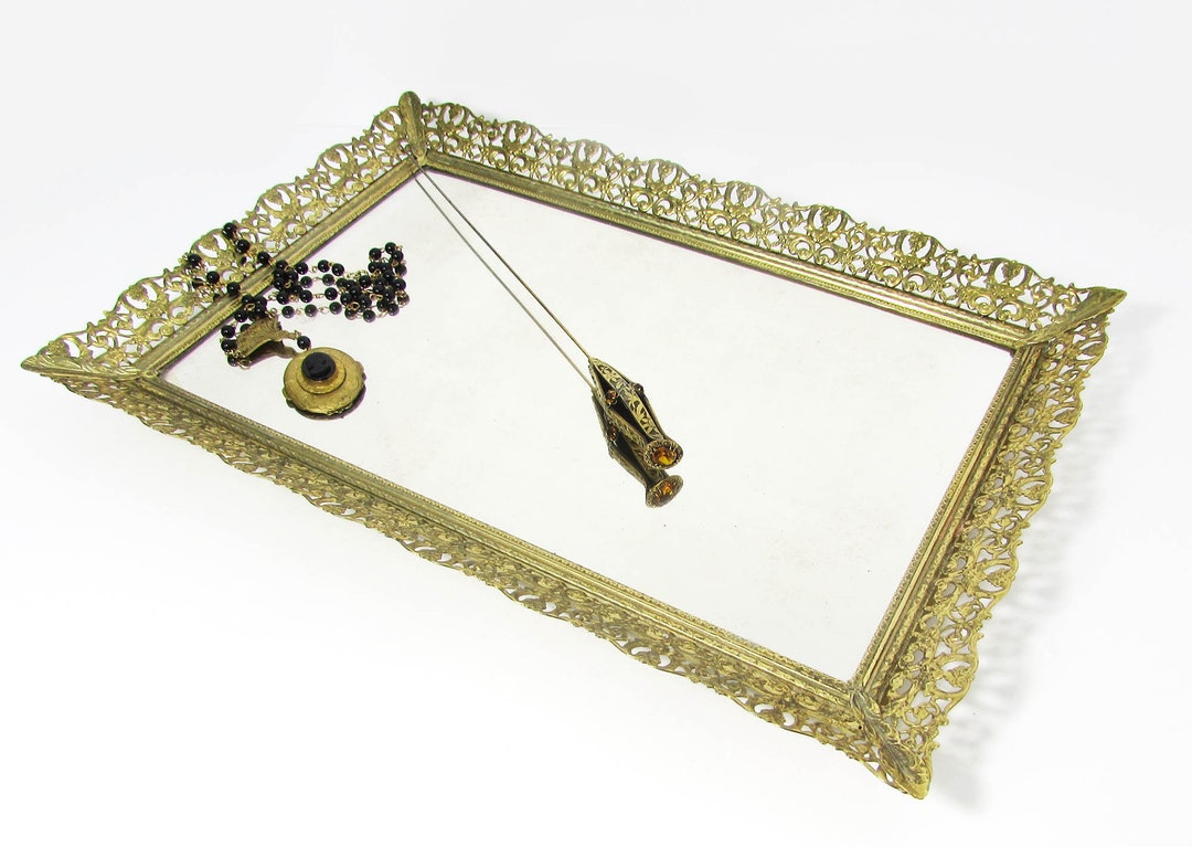 Filigree Vanity Tray - Jewelry Tray - Vintage Brass Filigree Edge ...