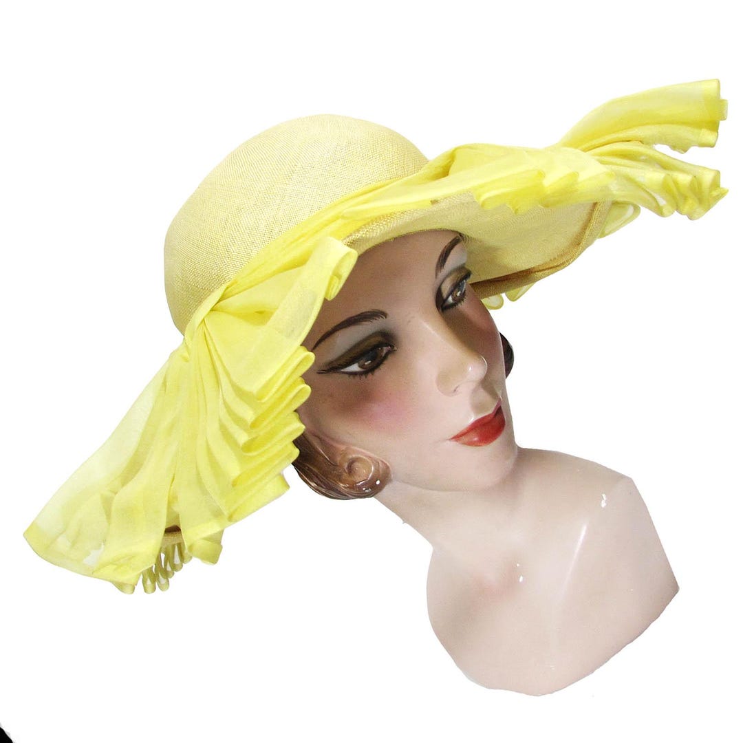 Trebor Original Wide Brim Straw Hat With Pleated Nylon in a Light ...