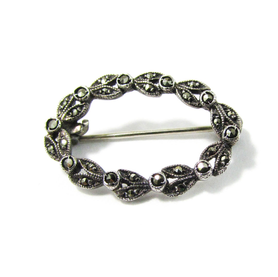 Antique Sterling Silver & Marcasite Oval Brooch - Germany - Etsy