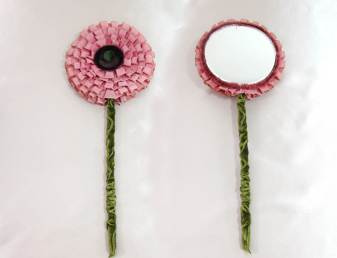 Ribbon Hand Mirror Vintage Boudoir Mirror Beveled Glass Mirror Flower ...