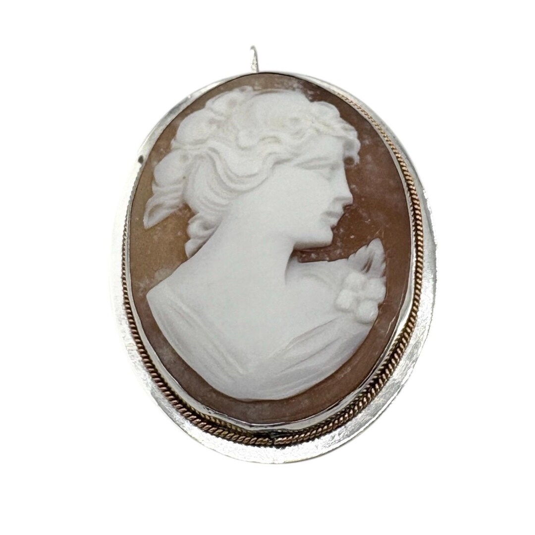 Antique Italian Shell Cameo Brooch Pendant 800 Silver Victorian Revival ...