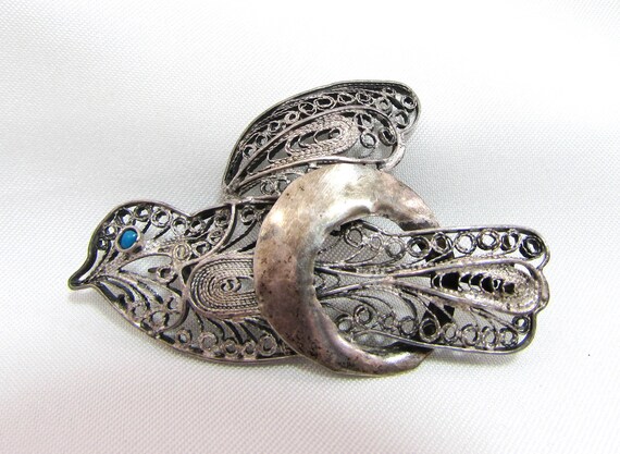 Silver Filigree Dove brooch -Antique St erling dove p… - Gem