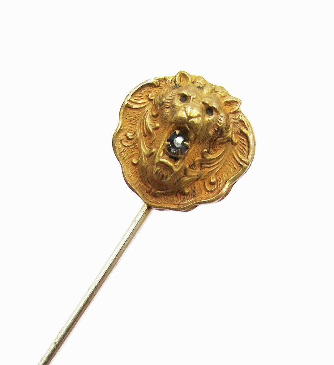 Antique Lion Face Lapel Pin / Cravat Pin Gilt Brass Oval With ...