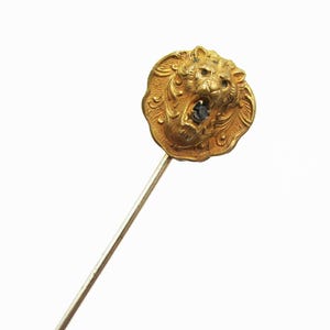 Antique Lion Face Lapel Pin / Cravat Pin Gilt Brass Oval With ...