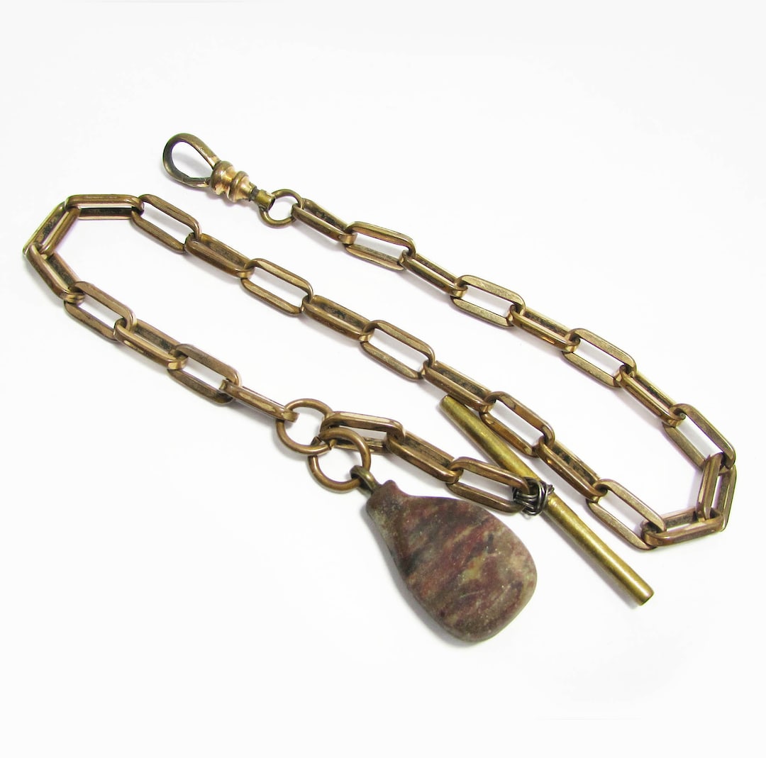 Antique Watch Chain - Gold Filled Watch Chain - Stone Bottle Fob - 13 ...