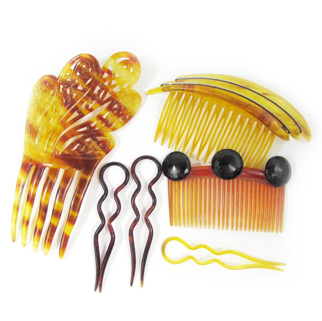 Vintage Celluloid & Lucite Hair Combs and Picks Lot Backcombs, Mantilla ...