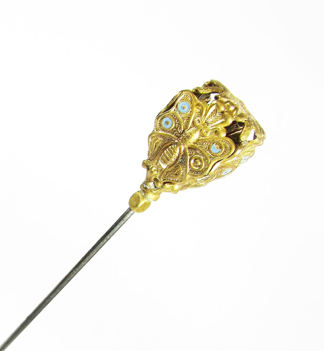 Antique Butterfly 11" Hat Pin - Gold Filled Head - Victorian/edwardian ...