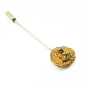 Antique Lion Face Lapel Pin / Cravat Pin Gilt Brass Oval With ...
