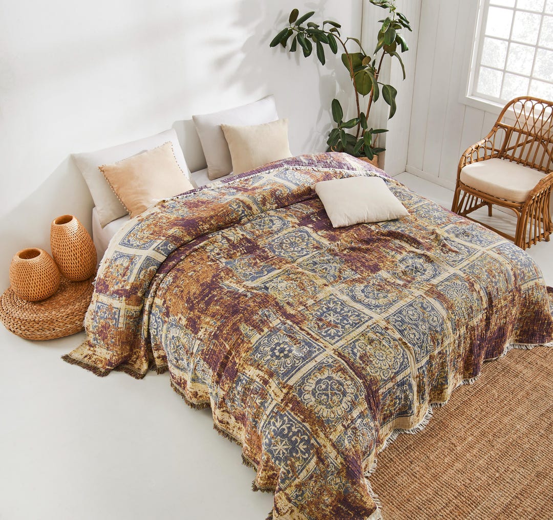 Organic Cotton Bedspread, Turkish Throw Blanket – Lightweight Summer ...