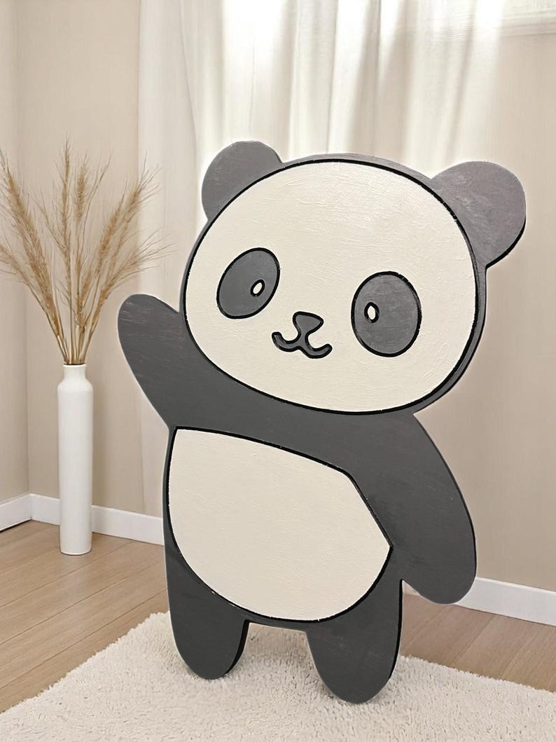 Panda Wall Art, 38x50 Cm Cute Panda Nursery Decor, Wooden Animal Wall ...