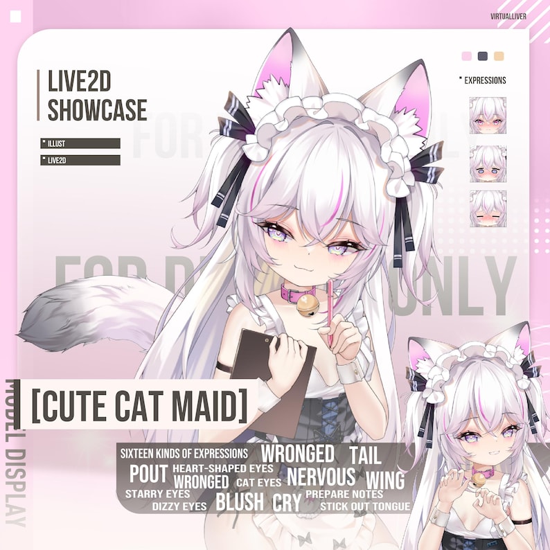 Premade Live2d Vtuber Model-[cute CAT MAID] A Total of Sixteen Expressions and Actions - Etsy