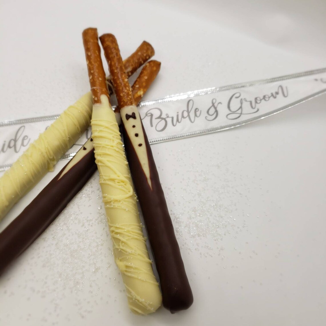 Bride and Groom Chocolate Pretzel Rod Wedding Favors - Etsy
