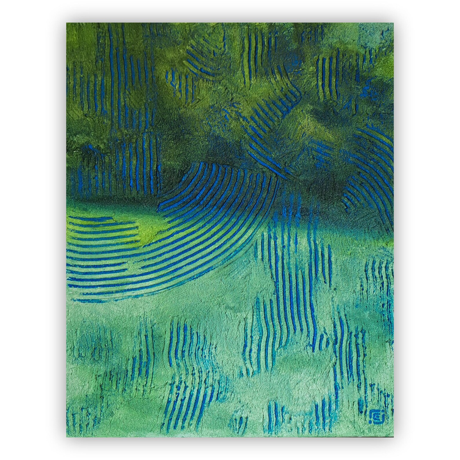 Abstract Blue River Landscape, Original Acrylic Painting, Textured Wall ...