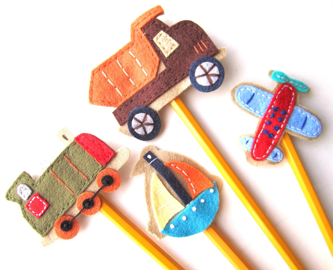 Boys Pencil Topper Set Dump Truck Airplane Train Sailboat | Etsy