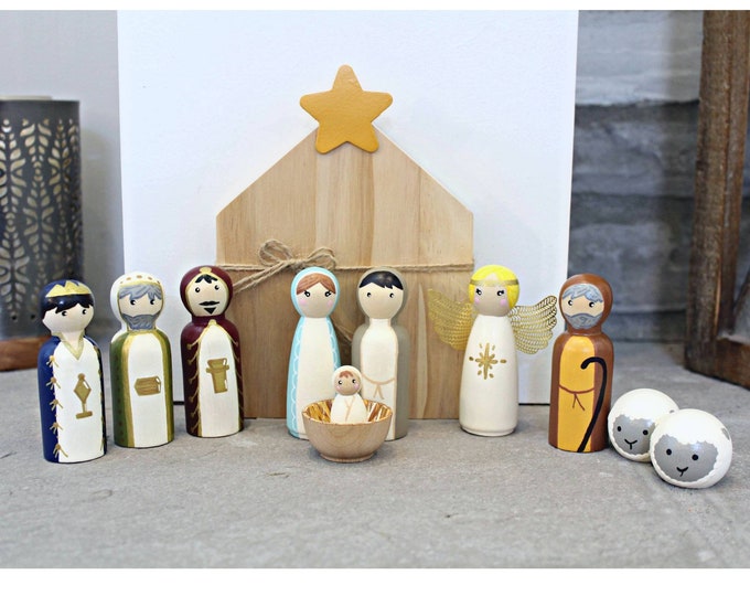 Nativity Peg Doll Set 12 Piece Set Wooden Nativity Set - Etsy