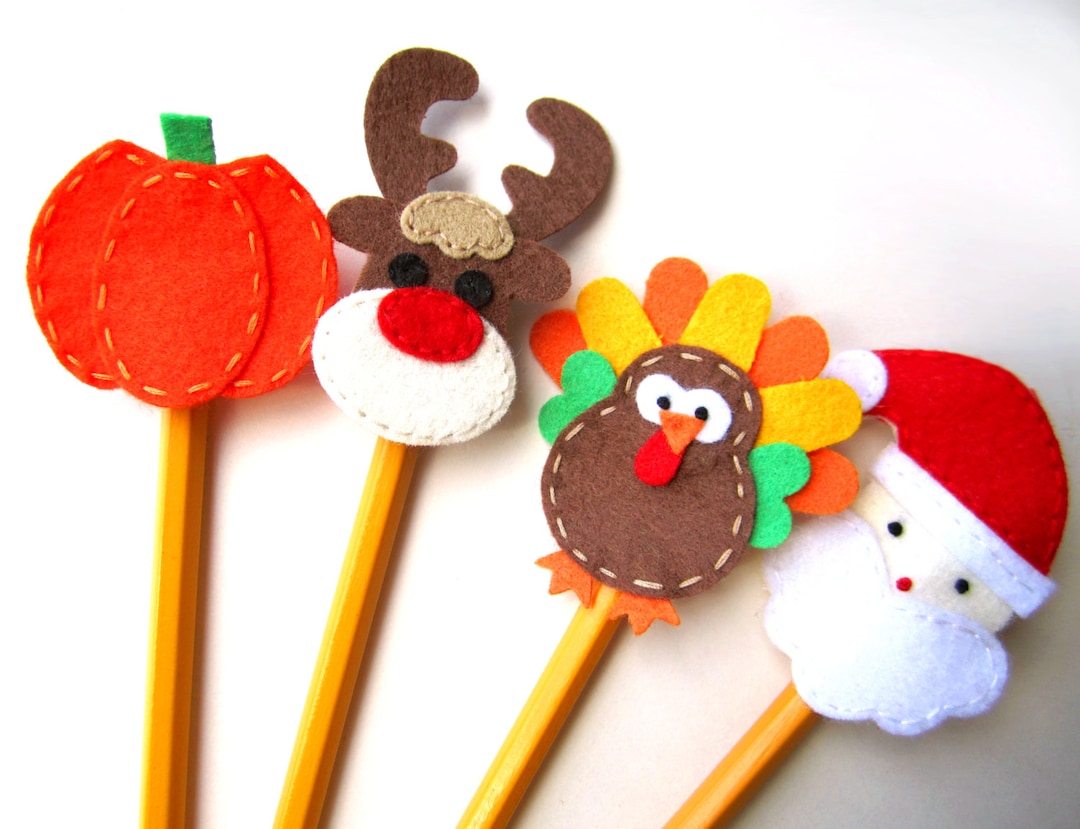 Holiday Pencil Topper Set, Christmas, Halloween,thanksgiving, Felt ...