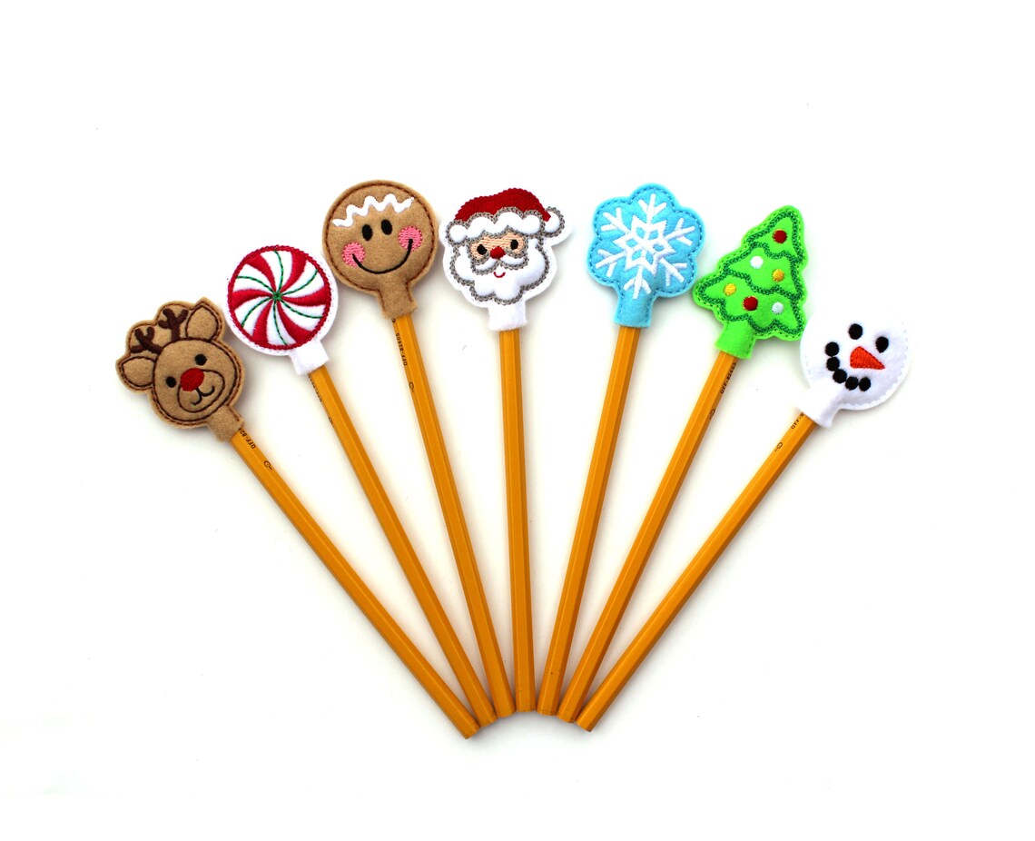 Christmas Pencil Topper Set Christmas Pencil Toppers Felt | Etsy