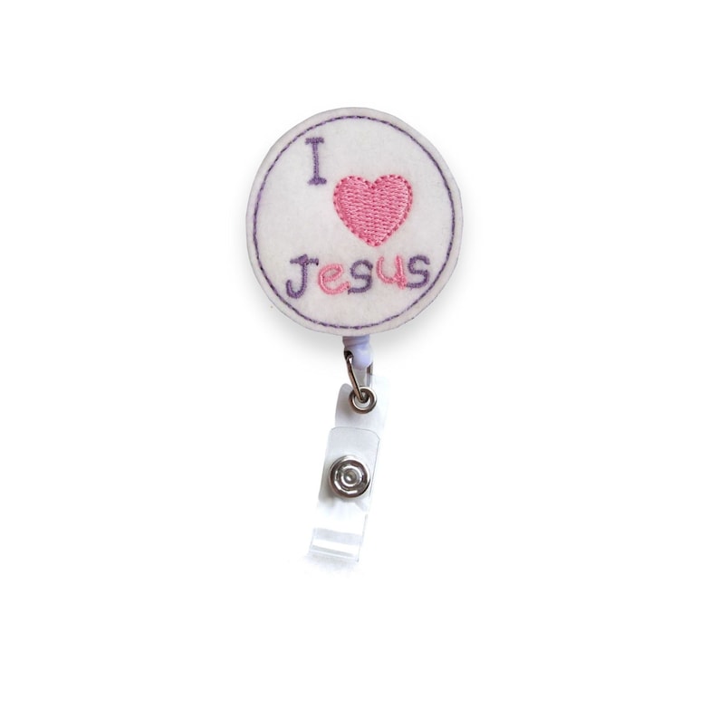 Retractable ID Badge Holder, I Love Jesus ID Badge Reel, Nurse, Doctor ...