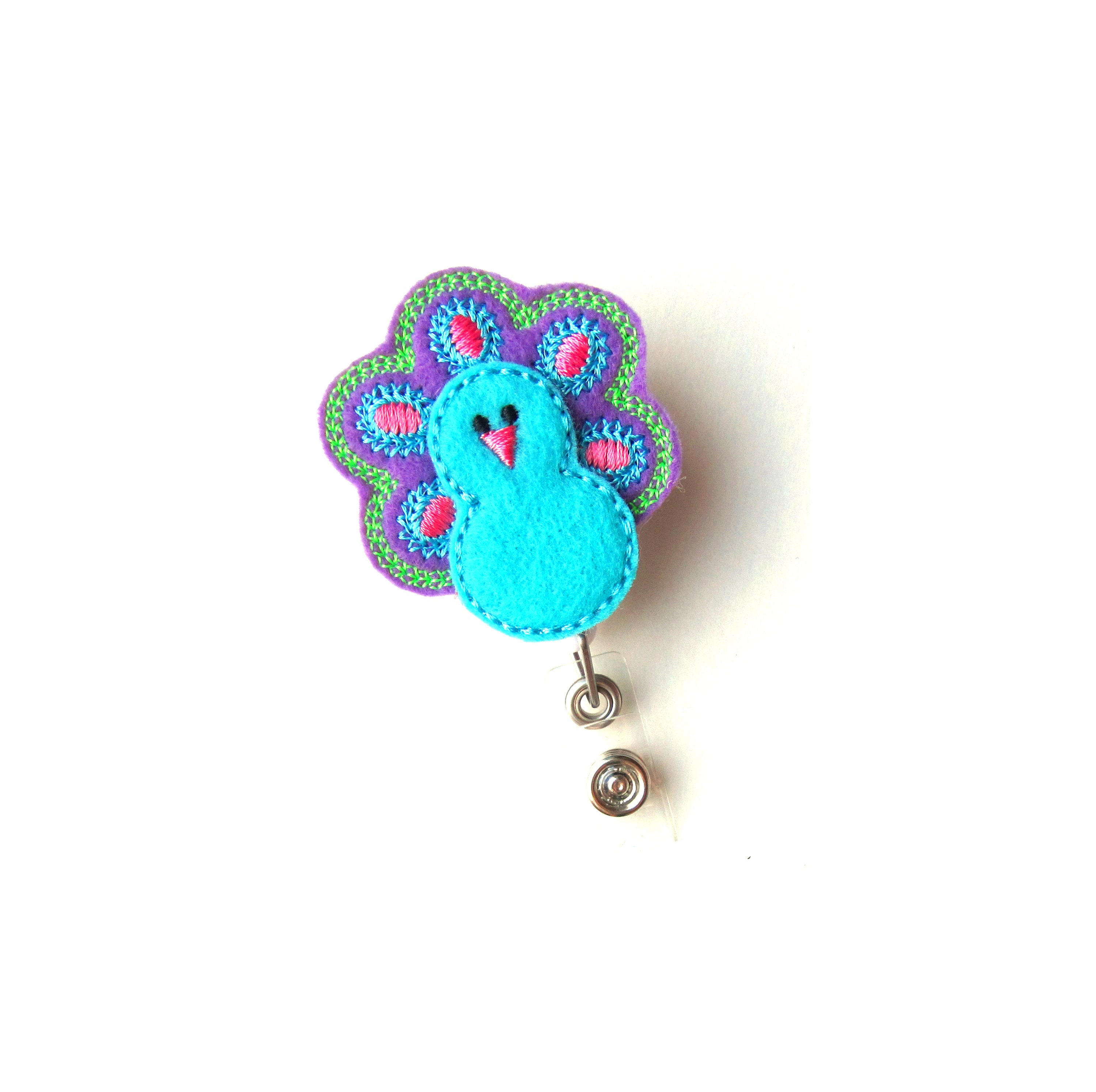 Retractable Id Badge Holder Peacock Id Badge Reel Nurse Etsy