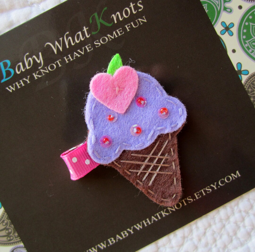 Ice Cream Cone Hair Clip, Baby Hair Clippies, Girl Barrette, Purple ...
