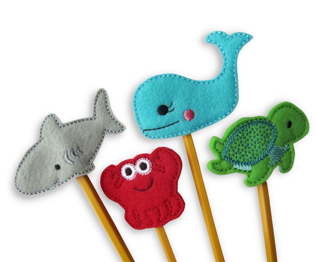 Ocean Animal Pencil Topper Set, Shark, Crab, Whale, Sea Turtle, Felt ...