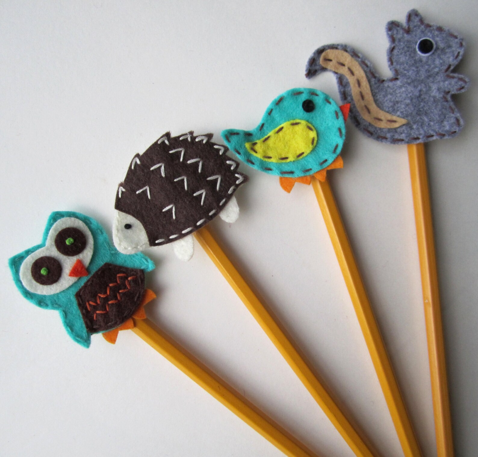 Animal Pencil Topper Set Owl Bird Squirrel Hedgehog Felt | Etsy