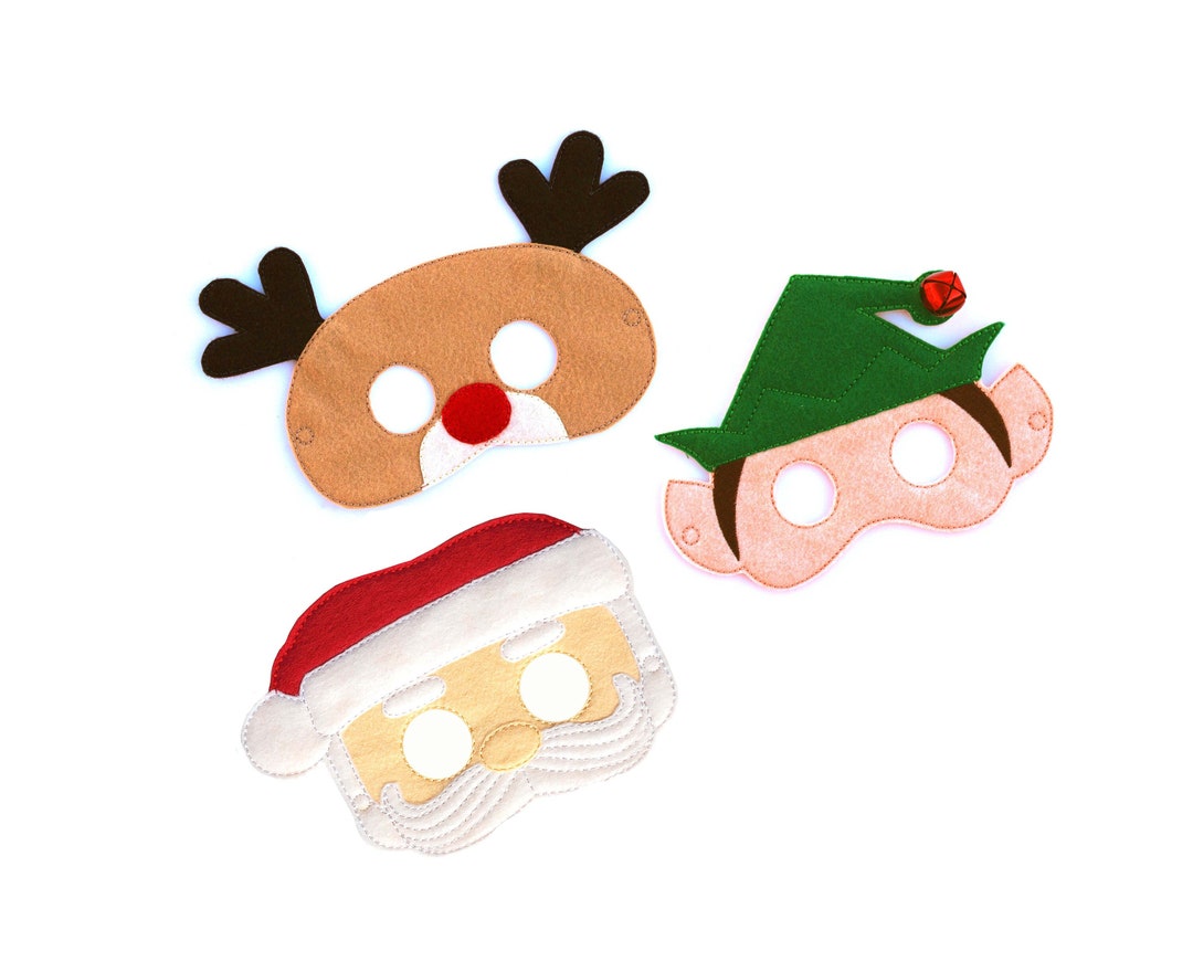 Kids Holiday Mask Set, Reindeer Costume, Elf Costume, Santa Costume ...