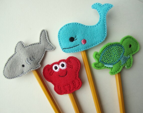 Ocean Animal Pencil Topper Set Shark crab Whale Sea | Etsy