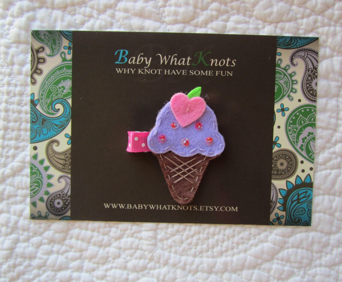 Ice Cream Cone Hair Clip, Baby Hair Clippies, Girl Barrette, Purple ...