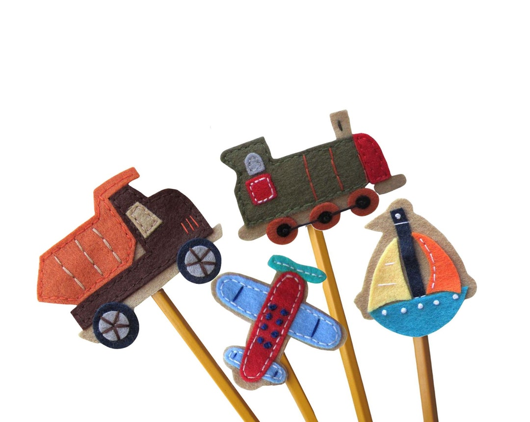 Boys Pencil Topper Set, Dump Truck, Airplane, Train, Sailboat, Felt ...