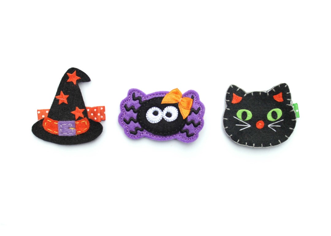 Halloween Hair Clip Set, Black Cat, Spider, Witch, Witch's Hat, Baby ...