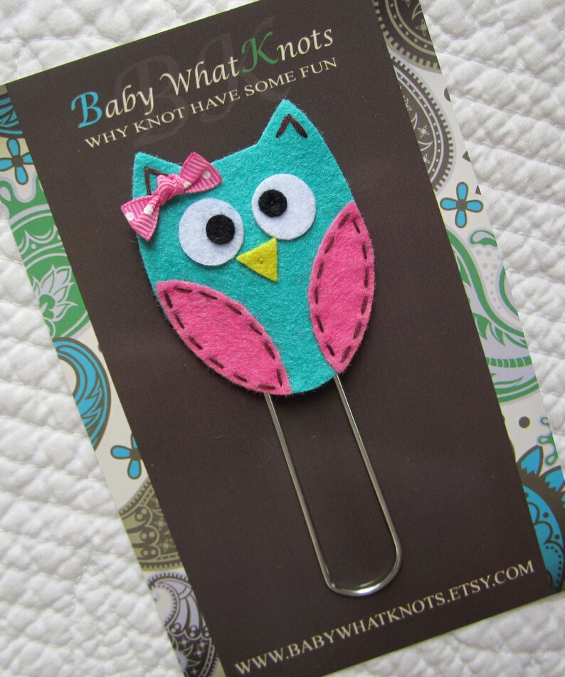 Extra LARGE Paperclip Bookmark, Blue Owl Bookmark, Felt Bookmark ...