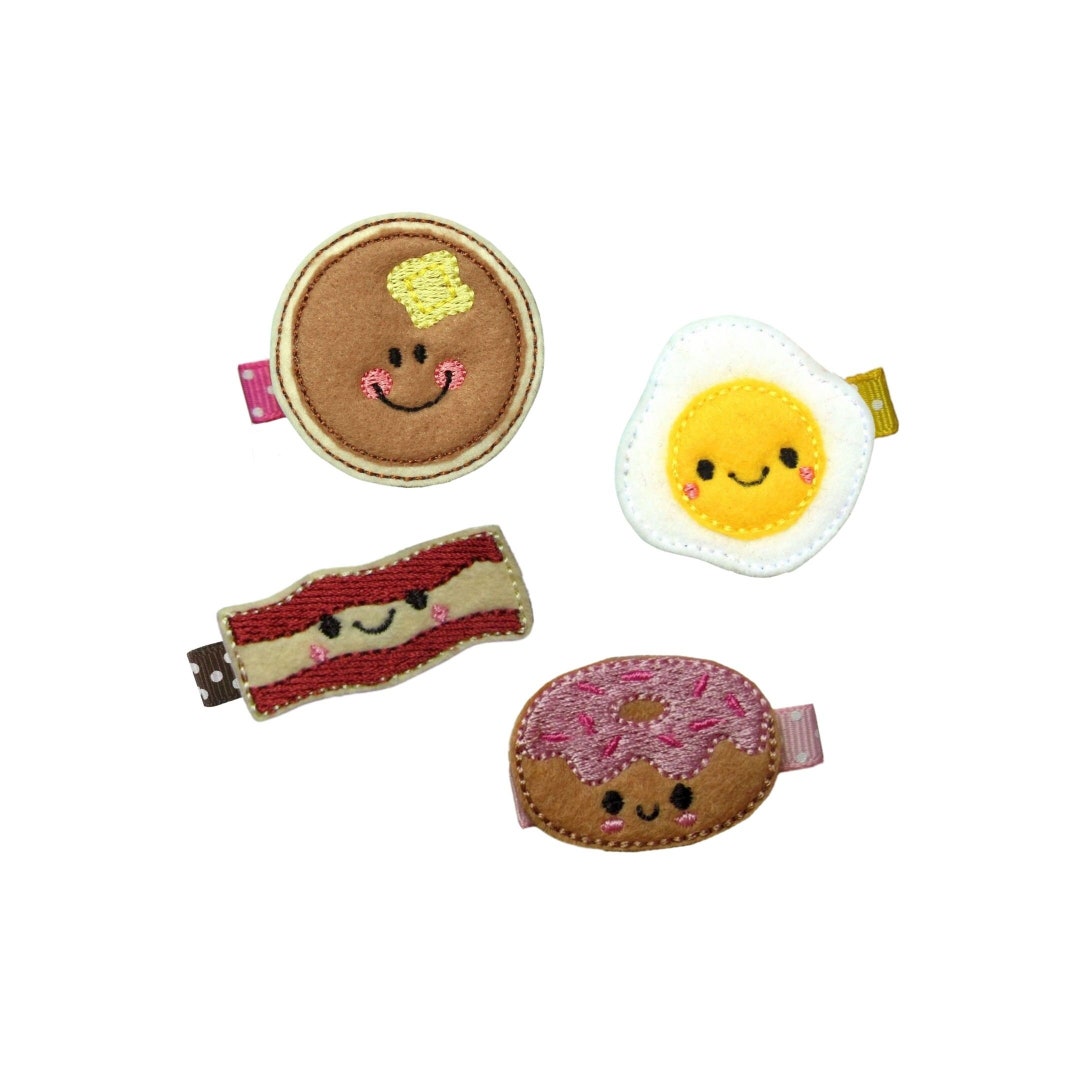 Breakfast Time Hair Clip Set, Pancake, Eggs, Bacon and Dunuts Hair ...