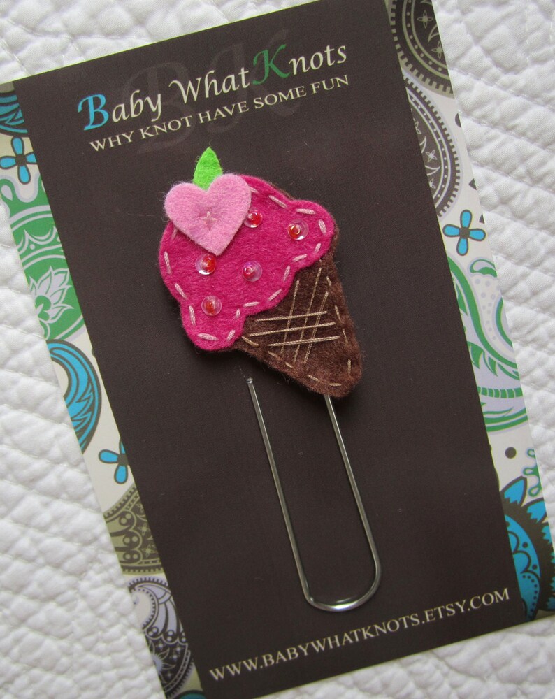 Extra LARGE Paperclip Bookmark, Ice Cream Bookmark, Felt Bookmark ...