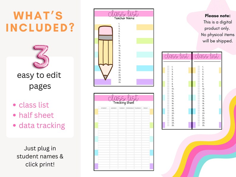 Stripe Class List Template: Editable Teacher Printable (digital ...