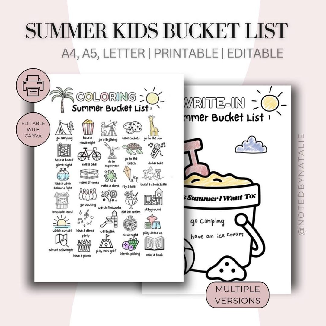 Summer Bucket List Template, Summer Bucket List for Kids, Bucket List ...
