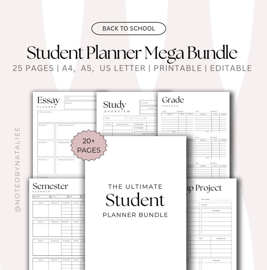 Editable Student Planner Bundle: College, High School, University (PDF ...