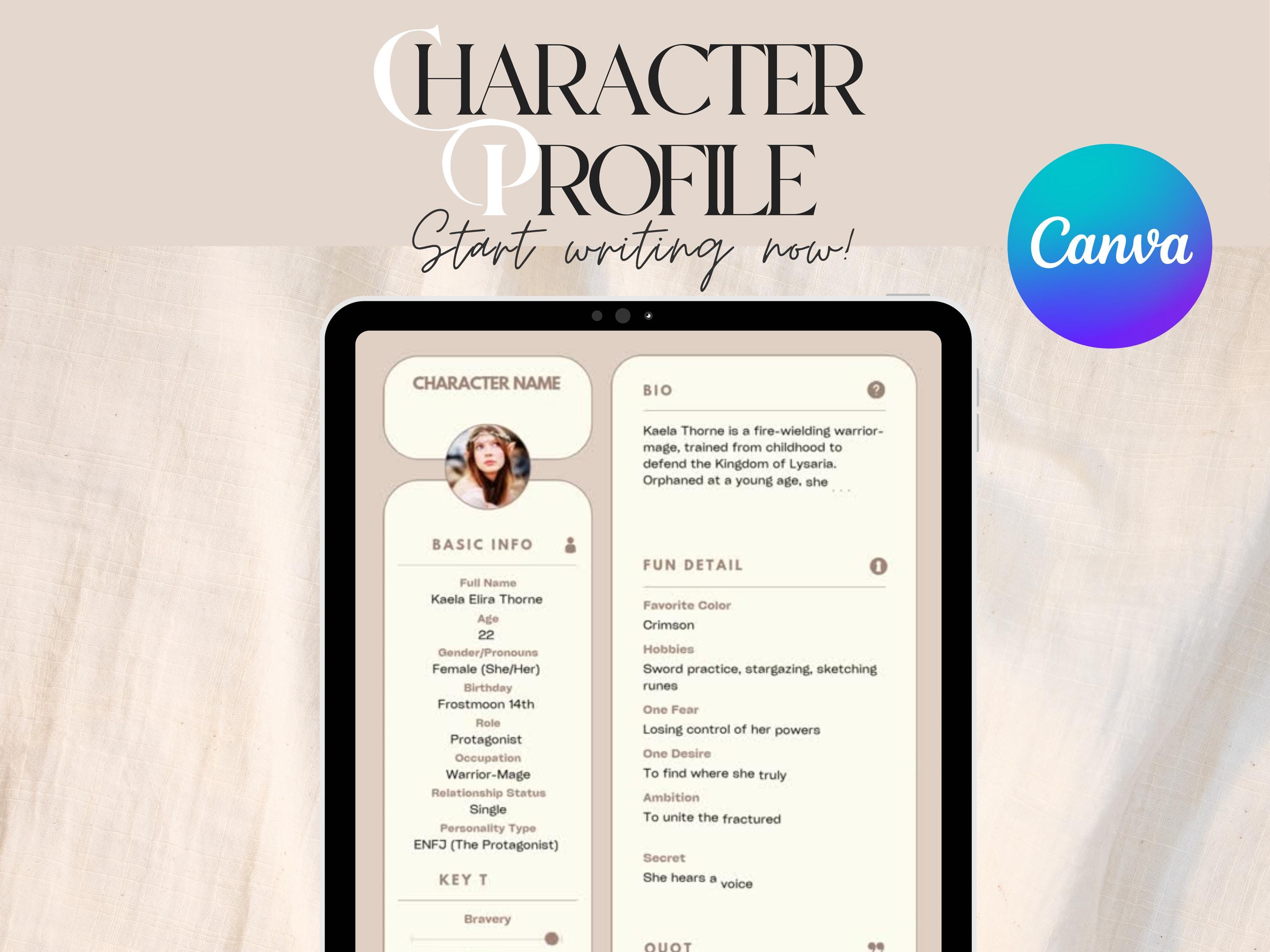 Character Profile Template, Customizable Digital Character Writing ...