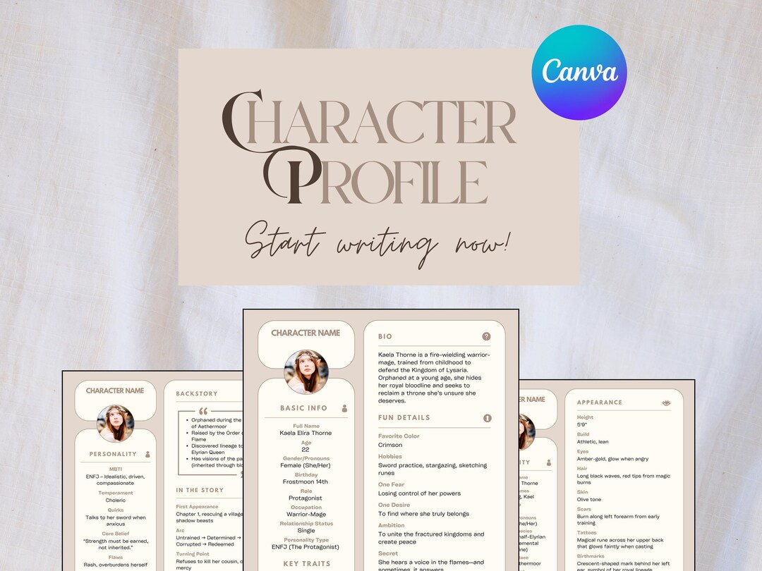 Character Profile Template, Customizable Digital Character Writing ...