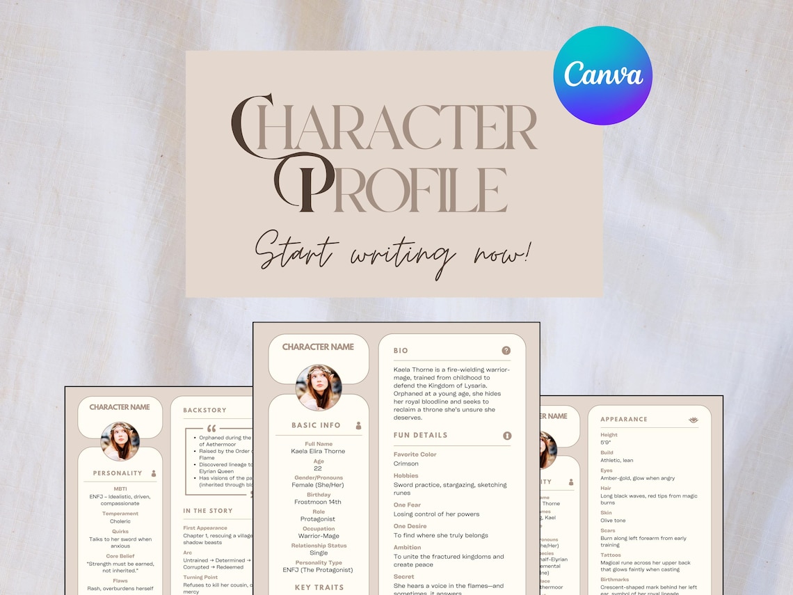 Character Profile Template, Customizable Digital Character Writing ...